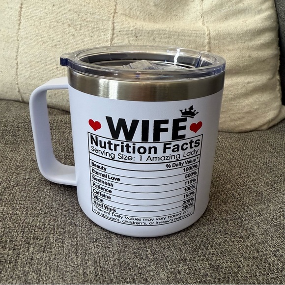 Other | Nwot Wife Nutrition Facts Label Stainless Mug With Handle White ...